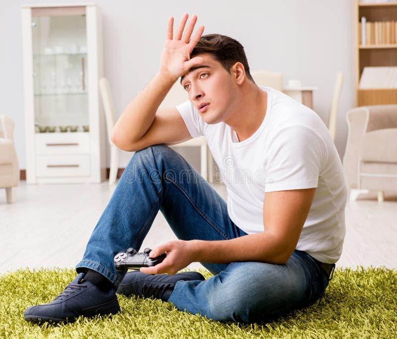 Man Addicted To Computer Games Stock Photo - Image of joystick, male ...