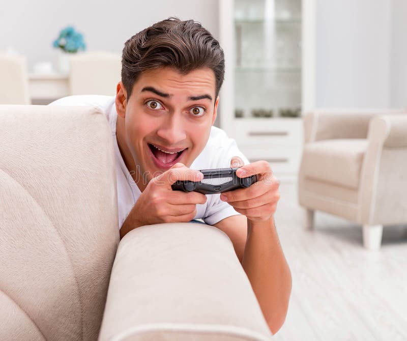 Man Addicted To Computer Games Stock Photo - Image of internet, game ...