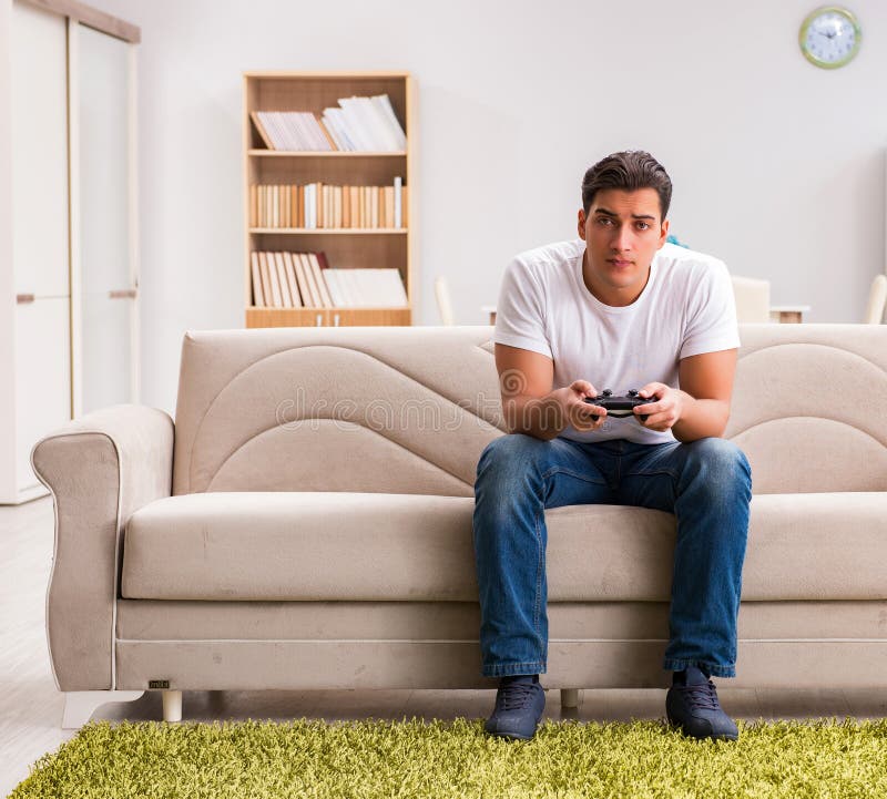 Man Addicted To Computer Games Stock Photo - Image of happy, hobbies ...