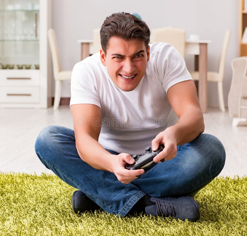 Man Addicted To Computer Games Stock Photo - Image of leisure, gaming ...