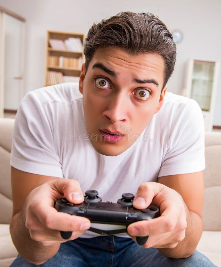Man Addicted To Computer Games Stock Photo - Image of hobbies, leisure ...