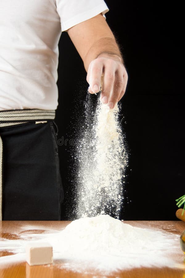 Man Adding Flour on the Pile by Hand Stock Image - Image of baker ...