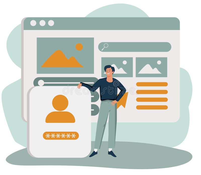 Man Adding Information on Website. Concept of Digital Content Creation ...