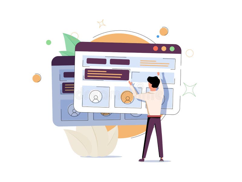 Man Adding Information on Website. Concept of Digital Content Creation ...