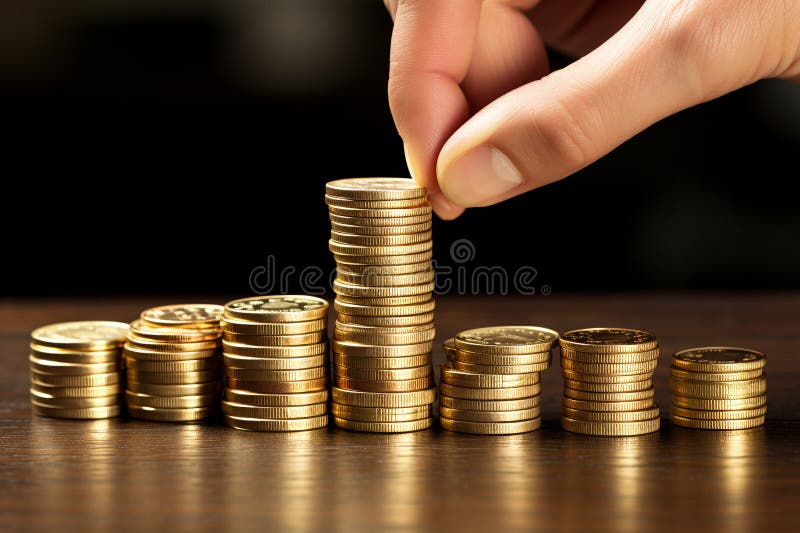 Man Adding More Money To Already Substantial Piles of Golden Coins ...