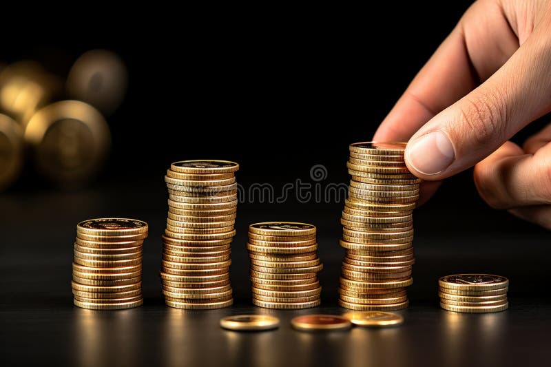 Man Adding More Money To Already Substantial Piles of Golden Coins ...