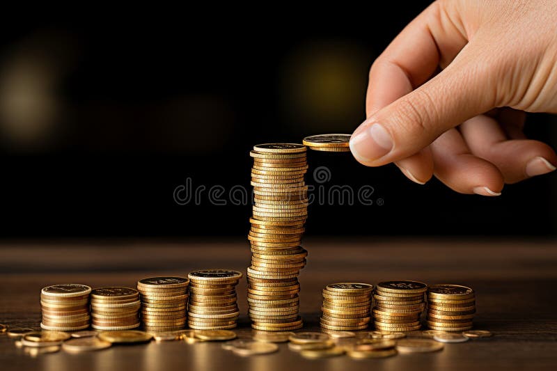 Man Adding More Money To Already Substantial Piles of Golden Coins ...