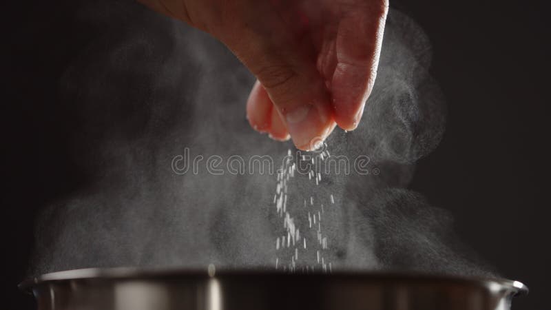 Man Adding Salt Boiling Water Saucepan Strong Backlight Stock Photos ...