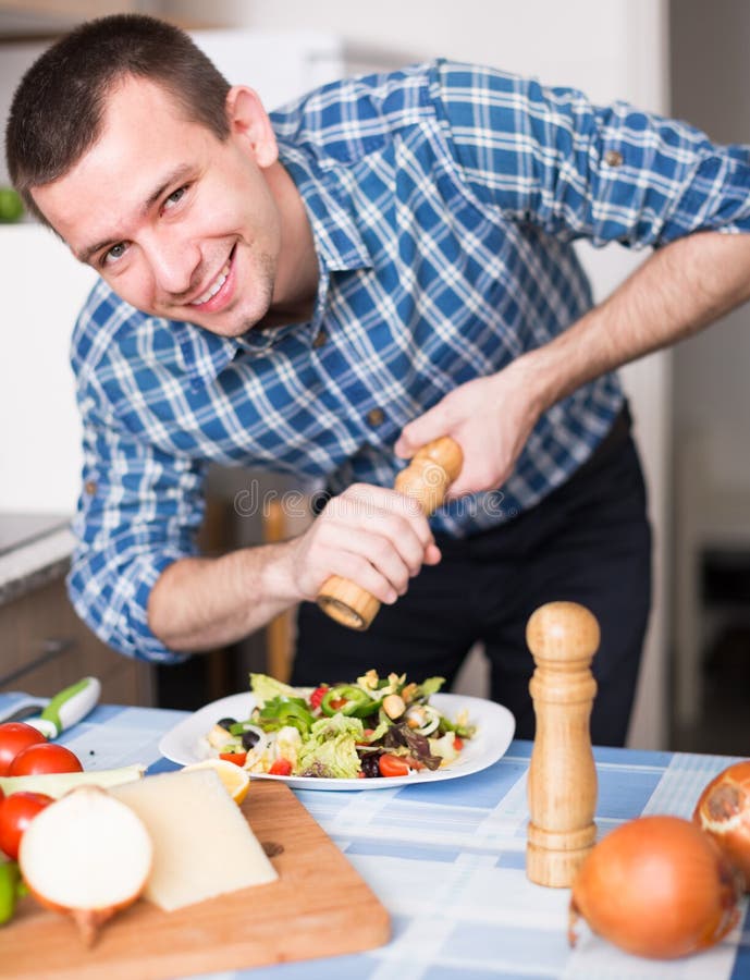 Man Adding Spice To the Salad Stock Image - Image of english, husband ...