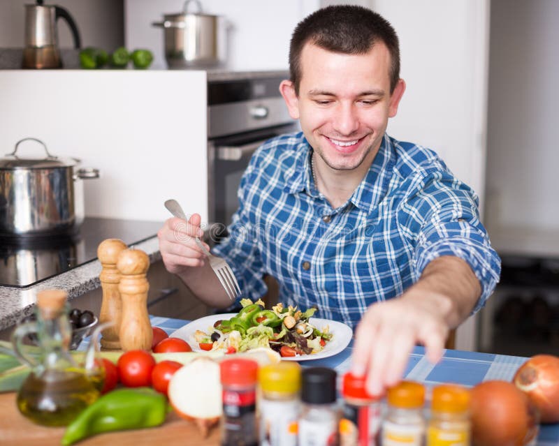 Man Adding Spice To the Salad Stock Image - Image of caucasian, cabbage ...