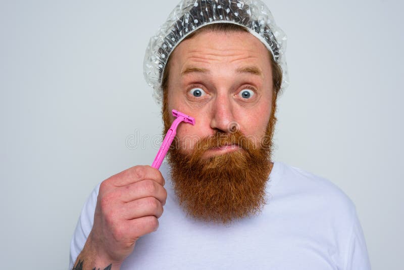 Man Adjust the Beard with a Razor Blade Stock Image - Image of emotion ...