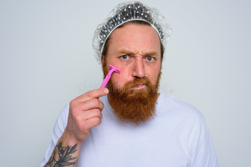 Man Adjust the Beard with a Razor Blade Stock Photo - Image of studio ...