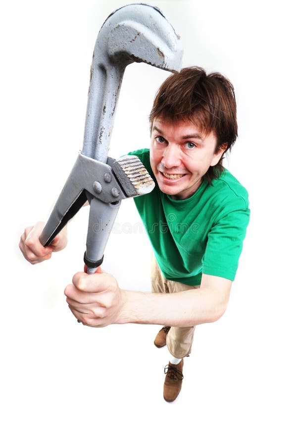 Man with Adjustable Spanner. Stock Image - Image of adjustable, spanner ...