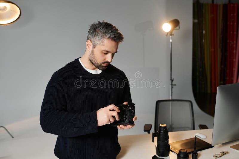 Man Adjusting Camera Settings in a Stock Image - Image of candid, focus ...