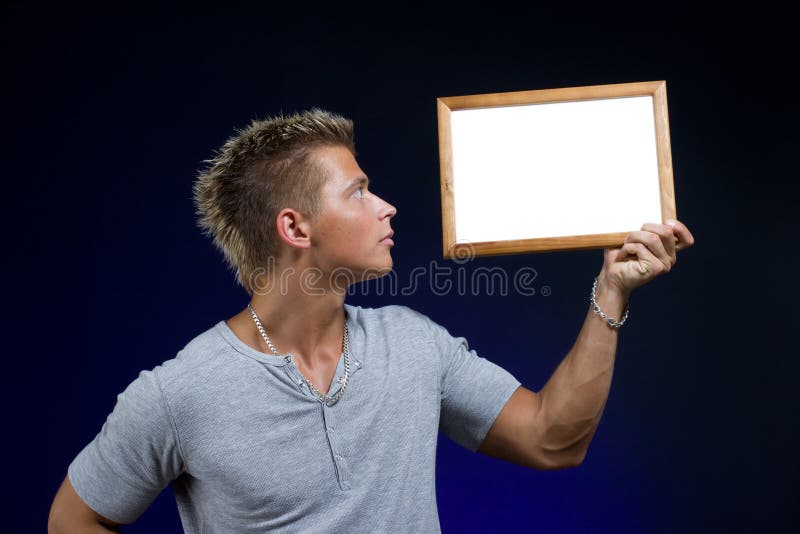 Man with advertising board stock image. Image of advertising - 22998579