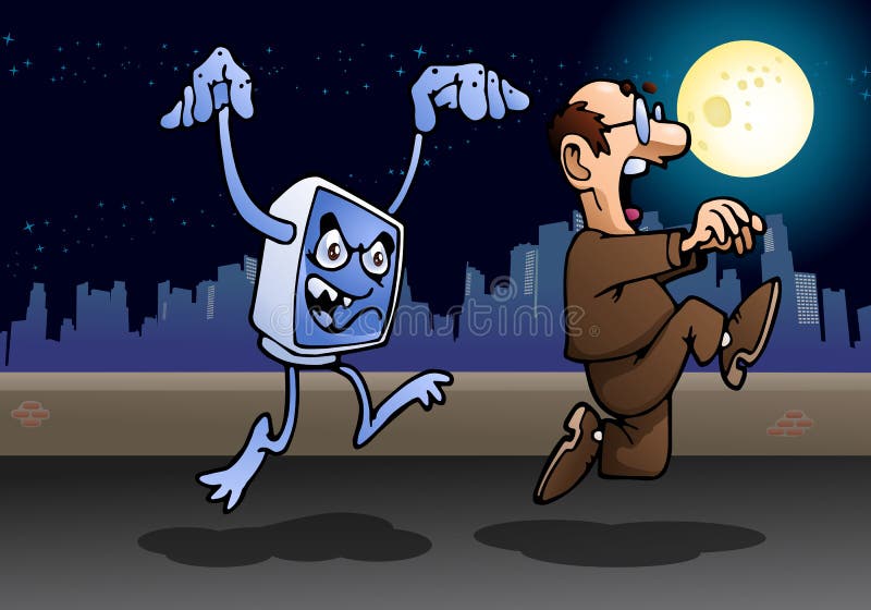 Man afraid of computer stock illustration. Illustration of cartoon ...