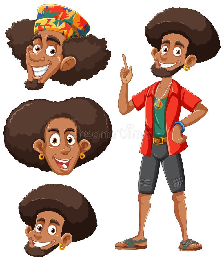 Man with Afro Hairstyle Vector Collection Stock Vector - Illustration ...