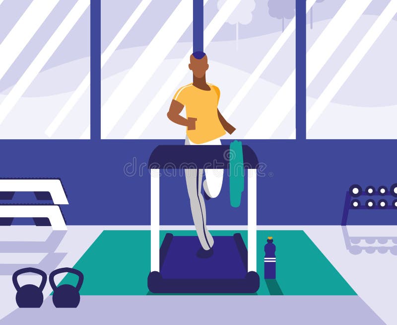 Man Afro with Runner Machine in Gym Stock Illustration - Illustration ...