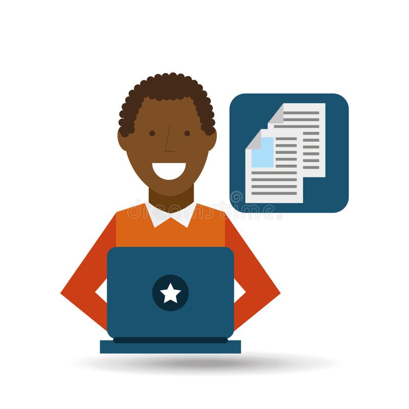 Man Afroamerican Using Laptop Document Media Icon Stock Vector ...
