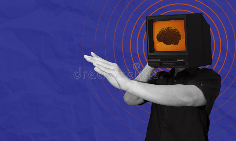 Man with AI Computer Brain Head Predicts the Needs of the User ...