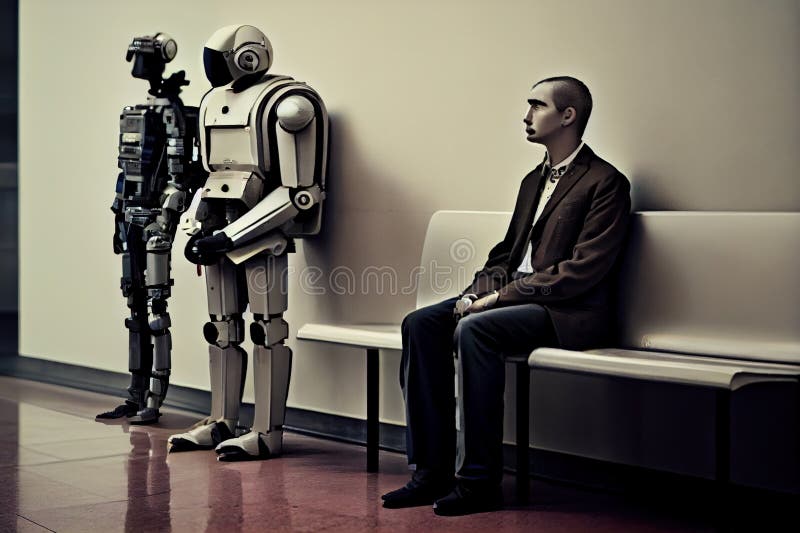 Man an Ai Robot Compete for Work, AI Based Stock Illustration ...
