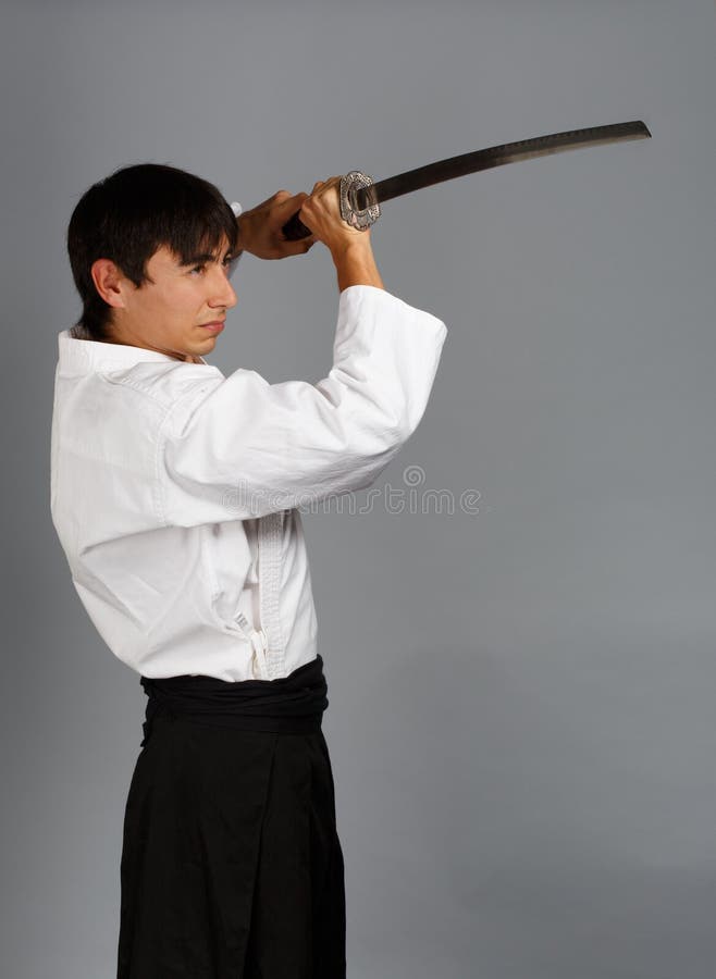 Aikido Man with Katana(sword) from Back Stock Photo - Image of sword ...