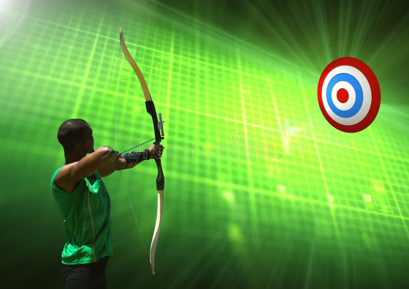 Man Aiming with Bow and Arrow at Target Stock Photo - Image of outdoors ...