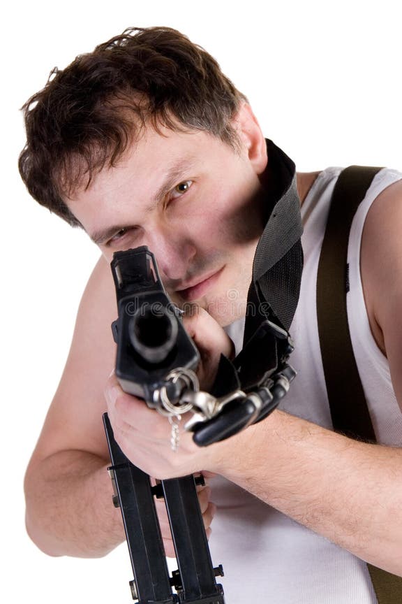 Man aiming a gun stock photo. Image of pointing, shoot - 13243794