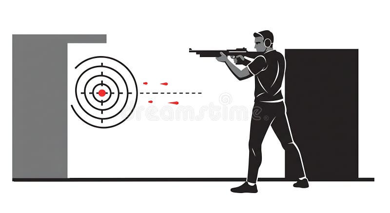 Man Aiming a Rifle at a Target in a Shooting Range. the Target Features ...