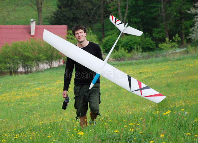 Man with aircraft model stock image. Image of happy, plane - 9332989