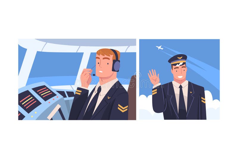 Man Aircraft Pilot or Aviator in Cap and Uniform Smiling Sitting at ...