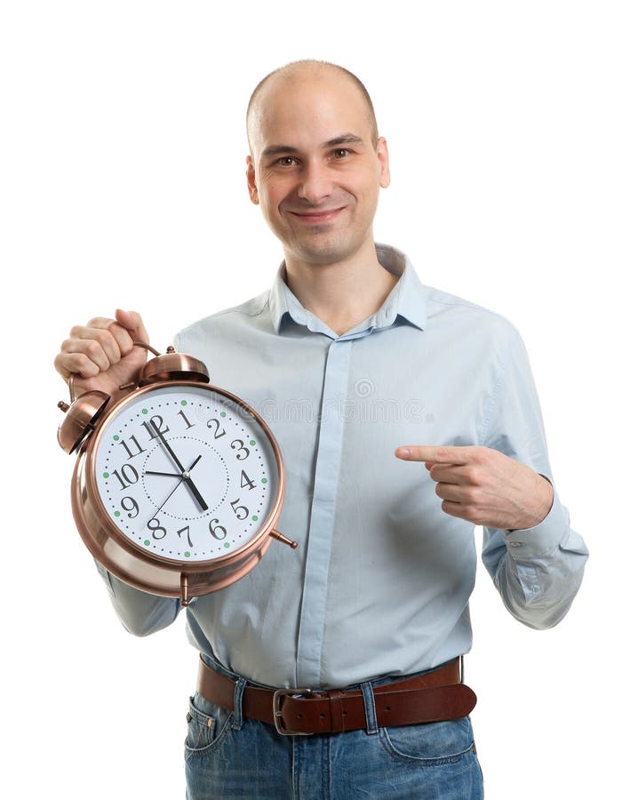 Man with an alarm clock stock image. Image of hold, portrait - 29460935
