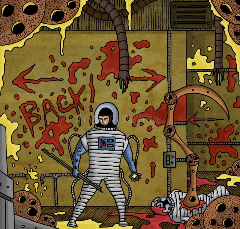 Man on the alien ship stock illustration. Illustration of spaceman ...