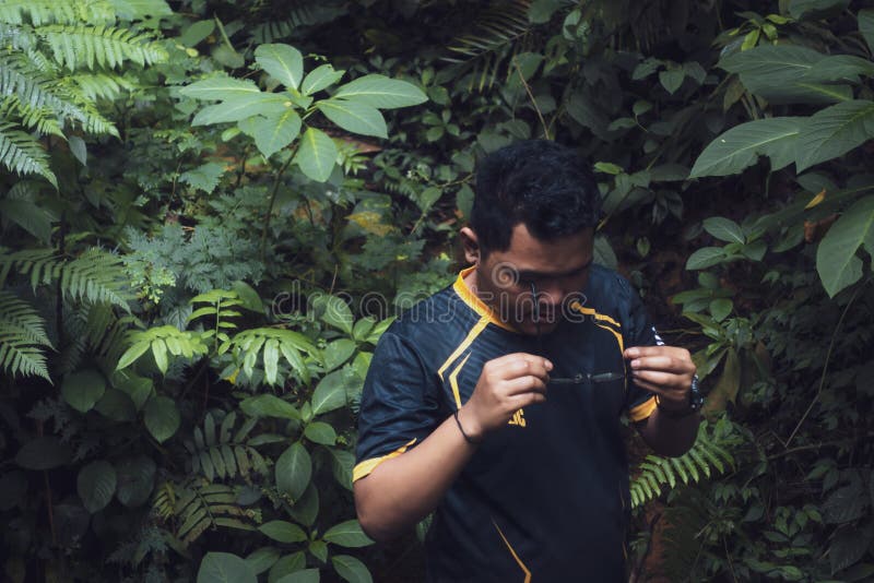 A Man, Alone in a Lush Forest Stock Image - Image of park, forest ...