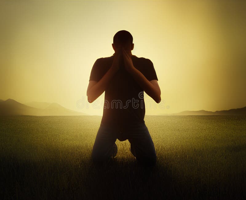 The Man Alone in Meditating and Praying at Quiet Area. Stock ...