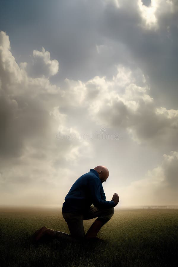 The Man Alone in Meditating and Praying at Quiet Area. Stock ...