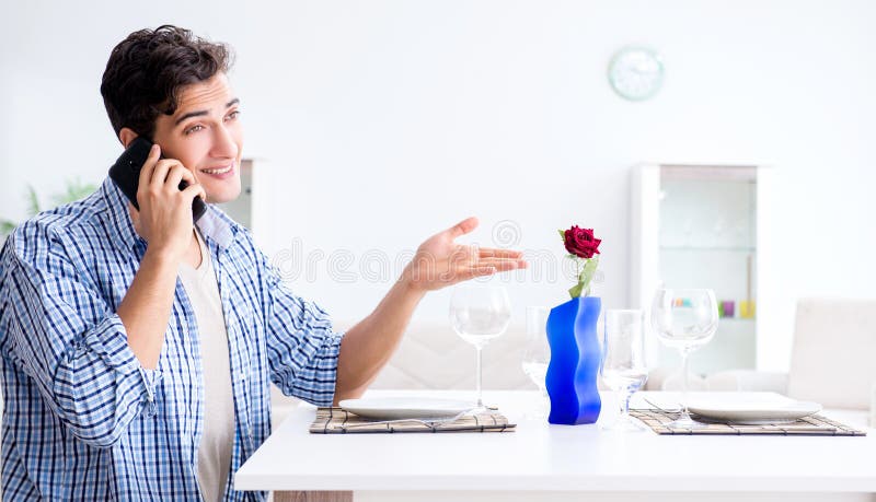 Man Alone Preparing for Romantic Date with His Sweetheart Stock Photo ...