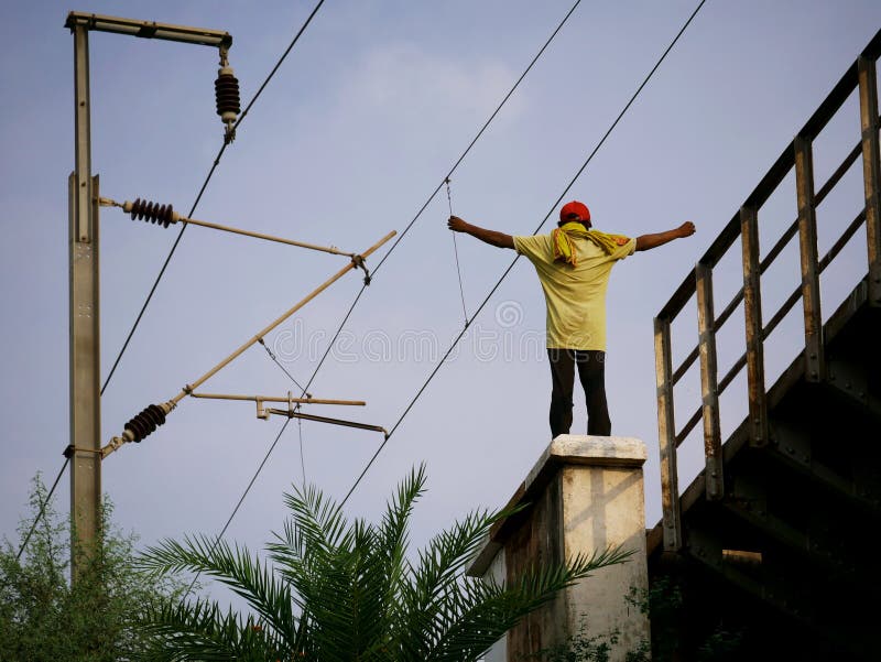 Man Alone Standing upon Bridge Editorial Stock Photo - Image of person ...