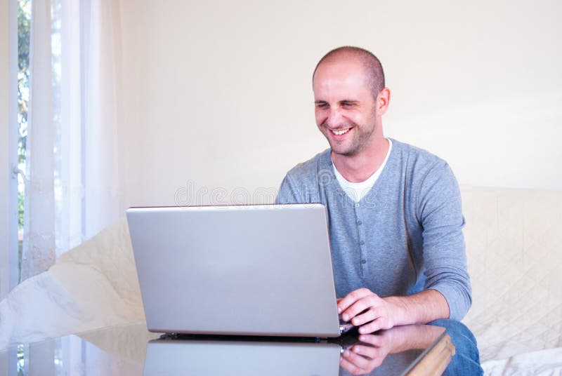 Man Alone Using Laptop Computer Stock Image - Image of lifestyle, fresh ...