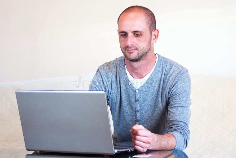 Man Alone Using Laptop Computer Stock Image - Image of browsing ...