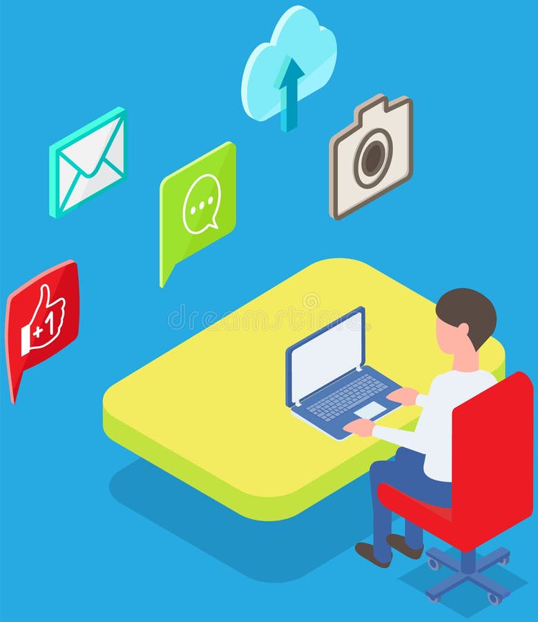 Man Analysing Messenger and Mobile Applications. Sms Messages, App for ...