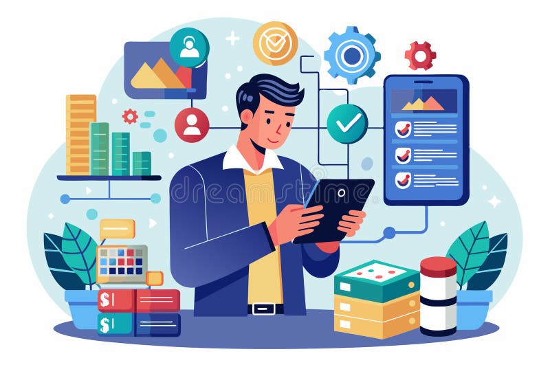 A Man Analyzes and Manages Big Data Applications on a Smartphone in a ...