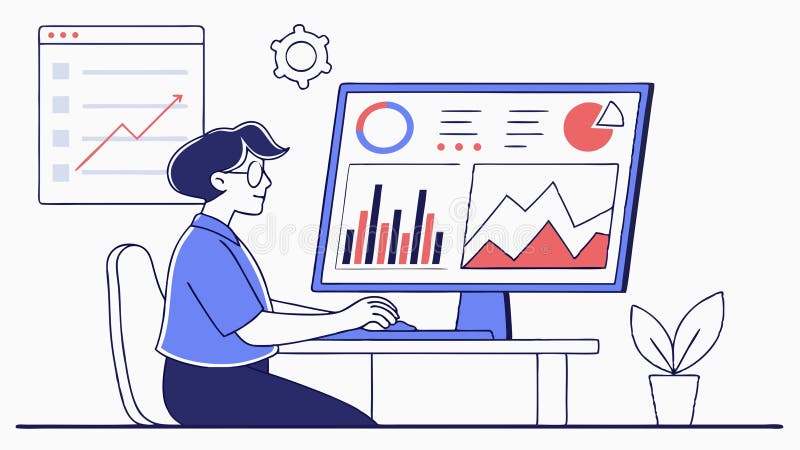 Man Analyzing Business Data on Large Monitor, Vector Design Generative AI Stock Vector ...