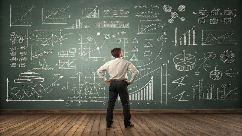 Man Analyzing Chalkboard Full of Math Equations Stock Illustration ...