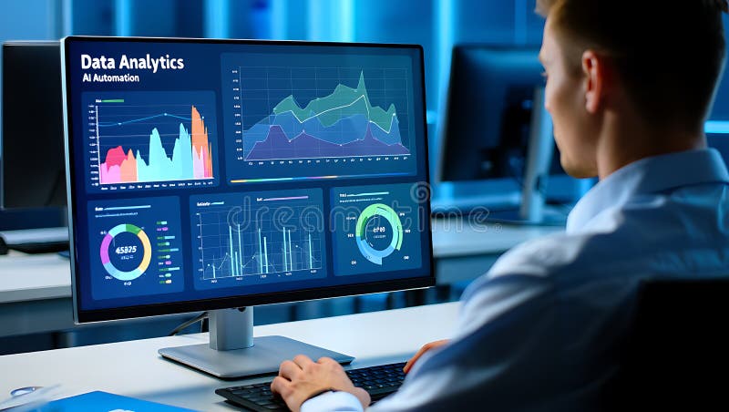 Man Analyzing Data Analytics a I Automation Dashboard Screen Sho Stock ...