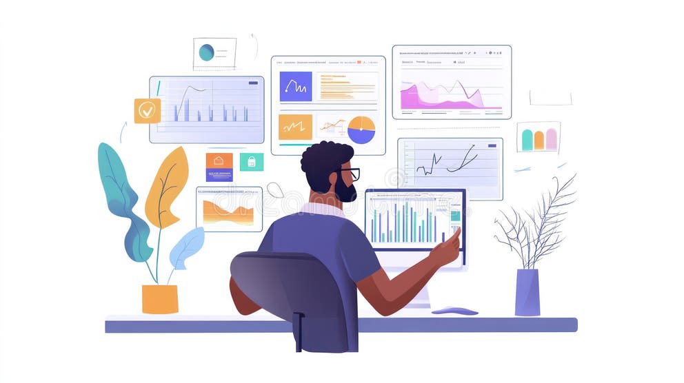 Man Analyzing Data Charts Dashboard on Computer Screen Data Visualization Analytics Stock ...