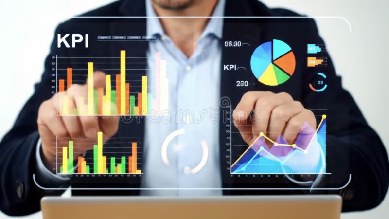 Man Analyzing Data with Glowing Charts for Strategic Business Decisions and Future Planning ...