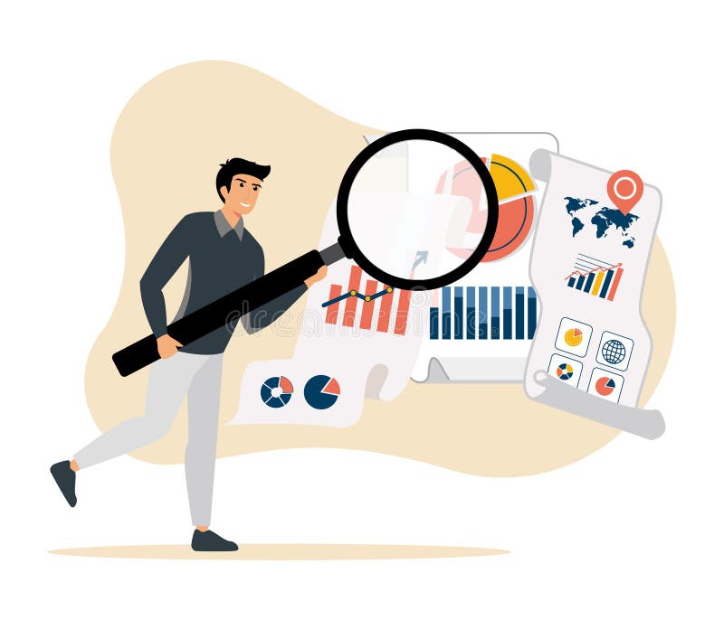 Man Analyzing Data with Magnifying Glass for Business Insights. Stock ...
