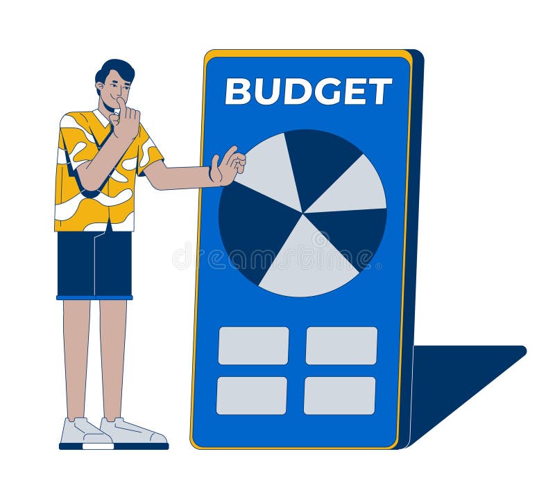 Man Analyzing Pie Chart on Budgeting App 2D Illustration Concept Stock ...
