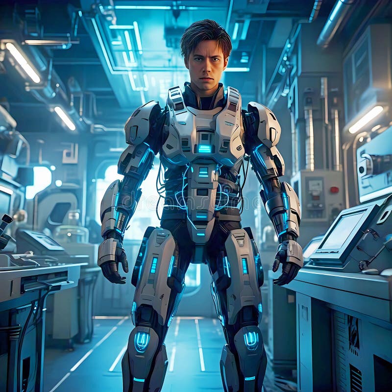 Man with Android Bodies in the Technology Laboratory Stock Illustration ...